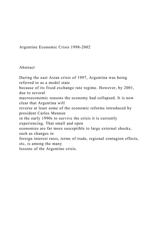 Argentine Economic Crisis 1998-2002 Abstract .docx | Currencies | Economy