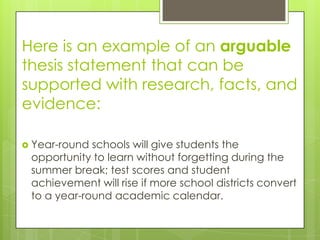 Facts, Opinions and Arguable Thesis Statements | PPT