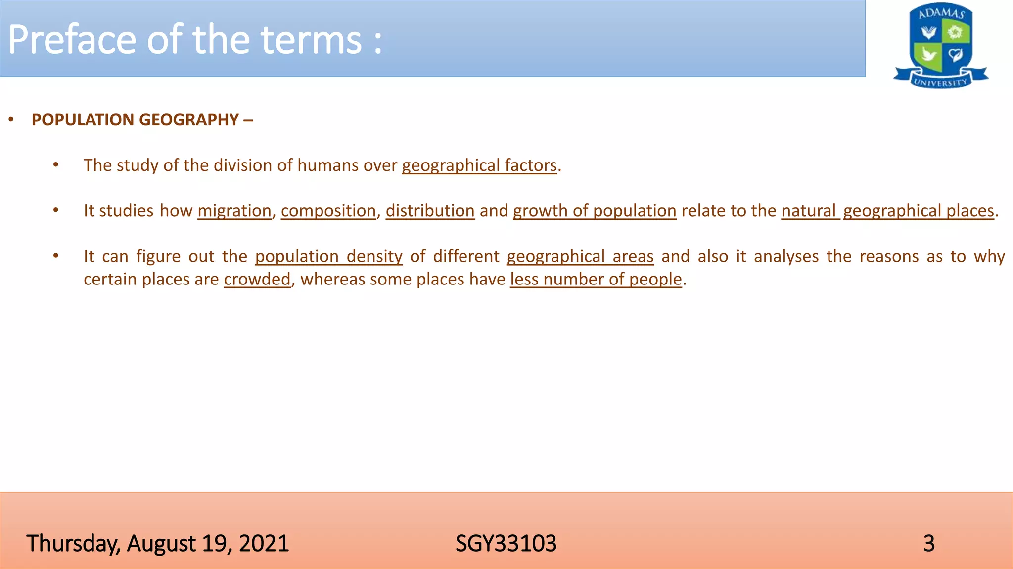 POPULATION GEOGRAPHY vs. DEMOGRAPHY | PPSX