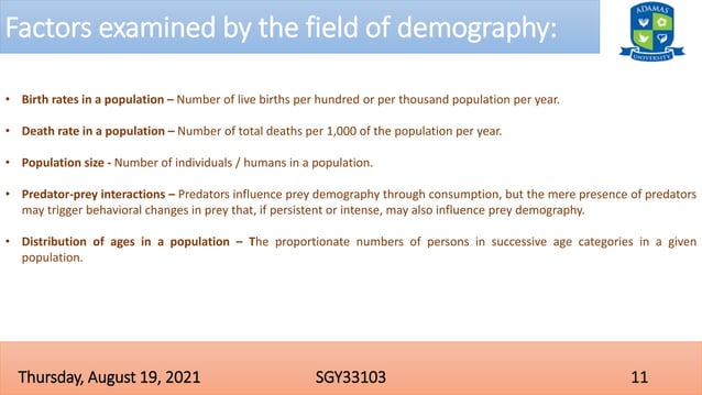 POPULATION GEOGRAPHY vs. DEMOGRAPHY | PPSX | Geography | Science