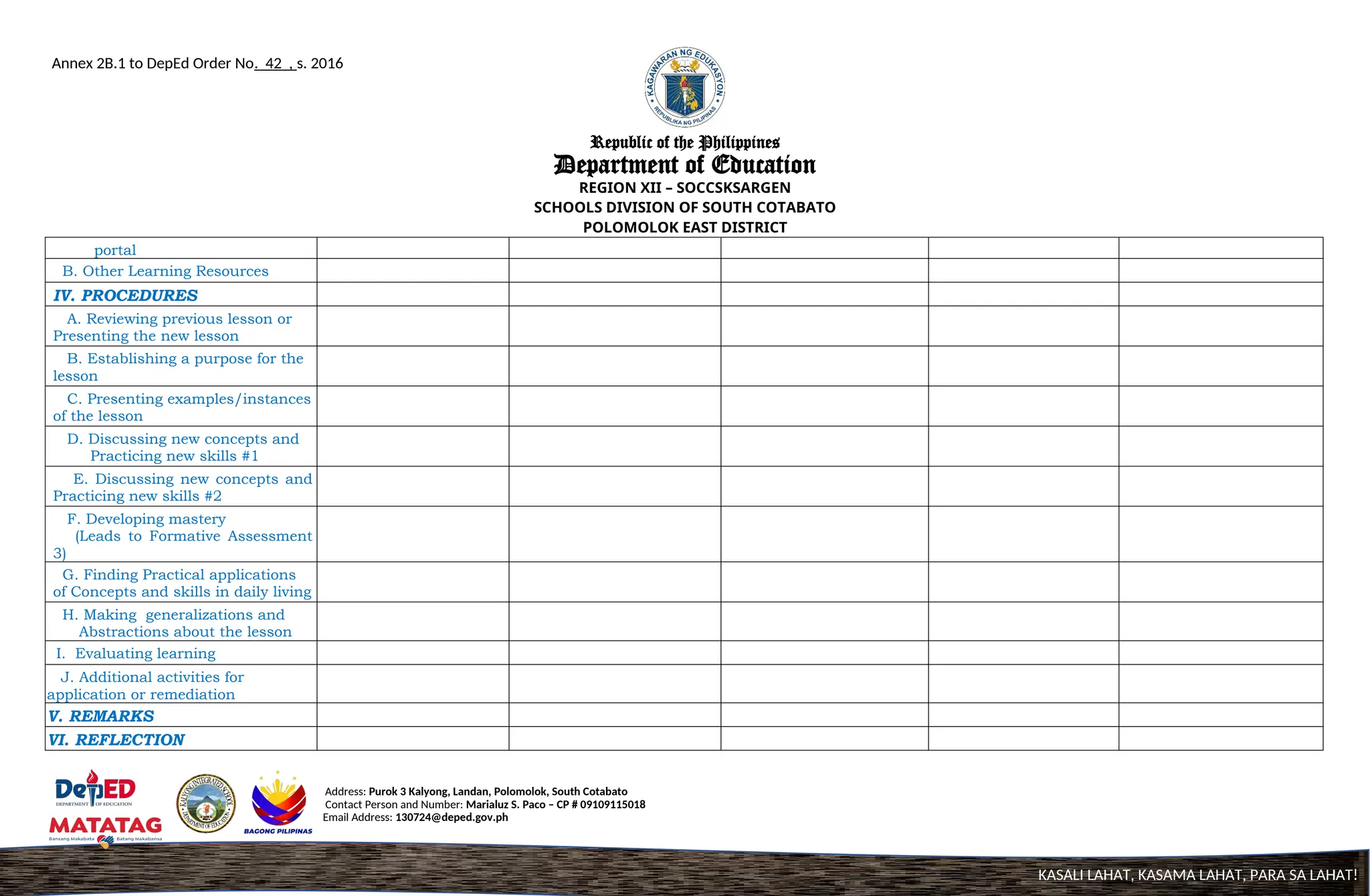 Sample of Daily Lesson Log for Public School Teachers | DOCX