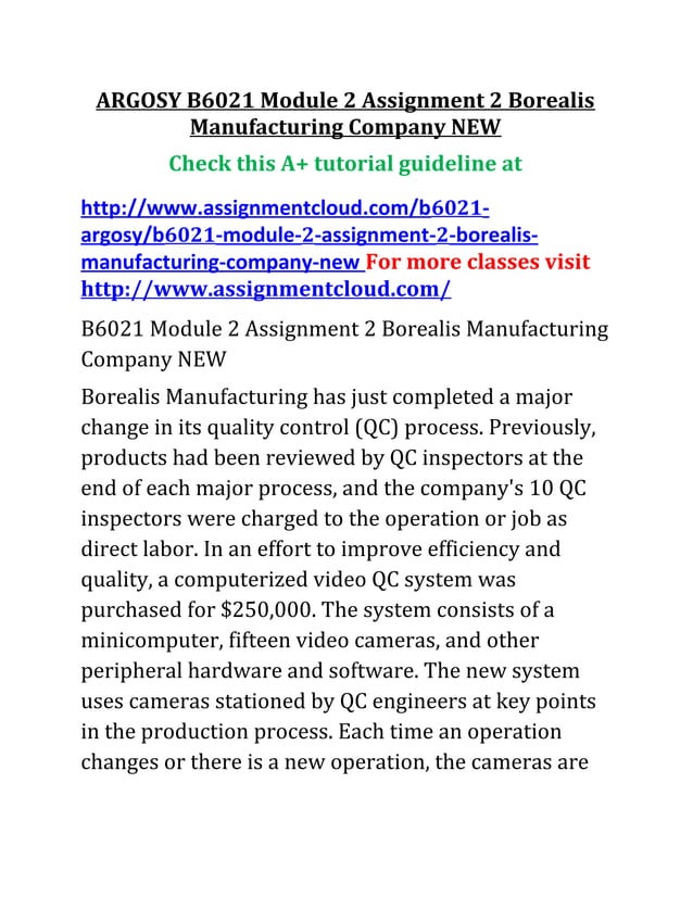 Argosy b6021-module-2-assignment-2-borealis-manufacturing-company-new | PDF