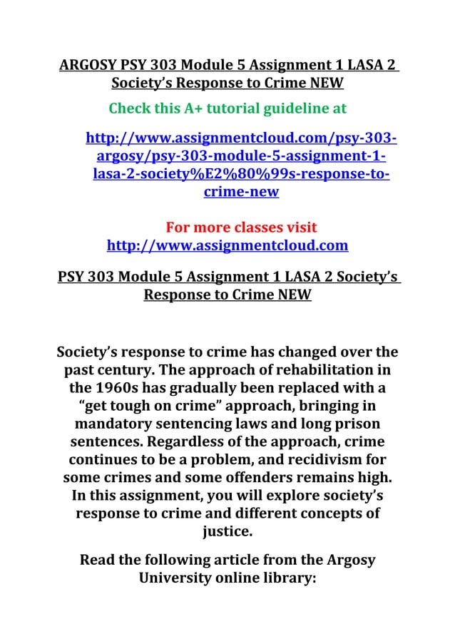 Argosy psy 303 module 5 assignment 1 lasa 2 society | DOC