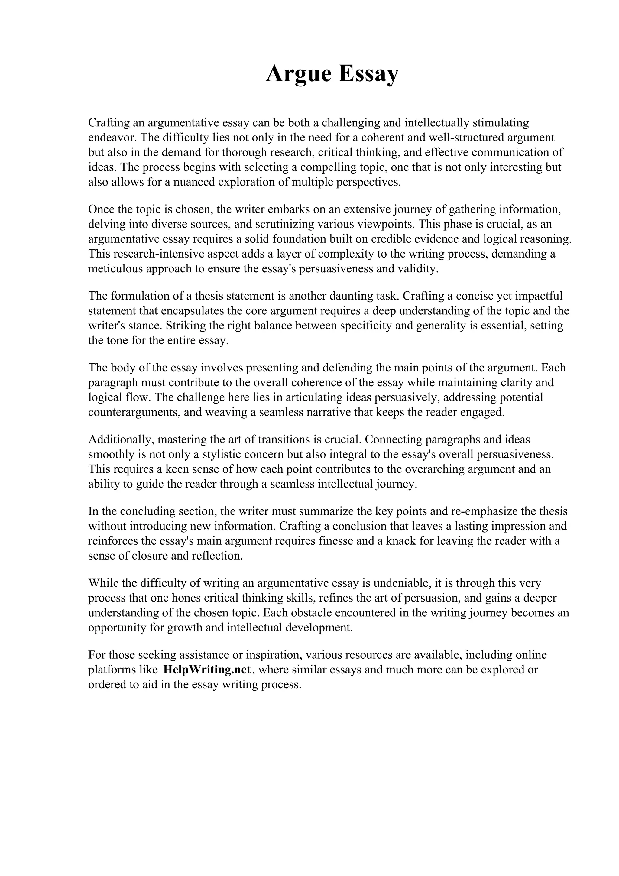 Argue Essay. Choffin Career & Technical Center | PDF
