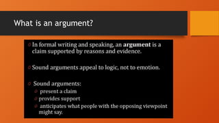 ARGUMENT (Purposes, elements)(types of claims and evidence).pptx