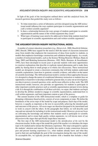 Argument-Driven Inquiry as a way to help students learn how to participate in scientific ...