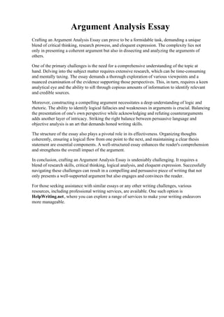 Argument Analysis Essay | PDF