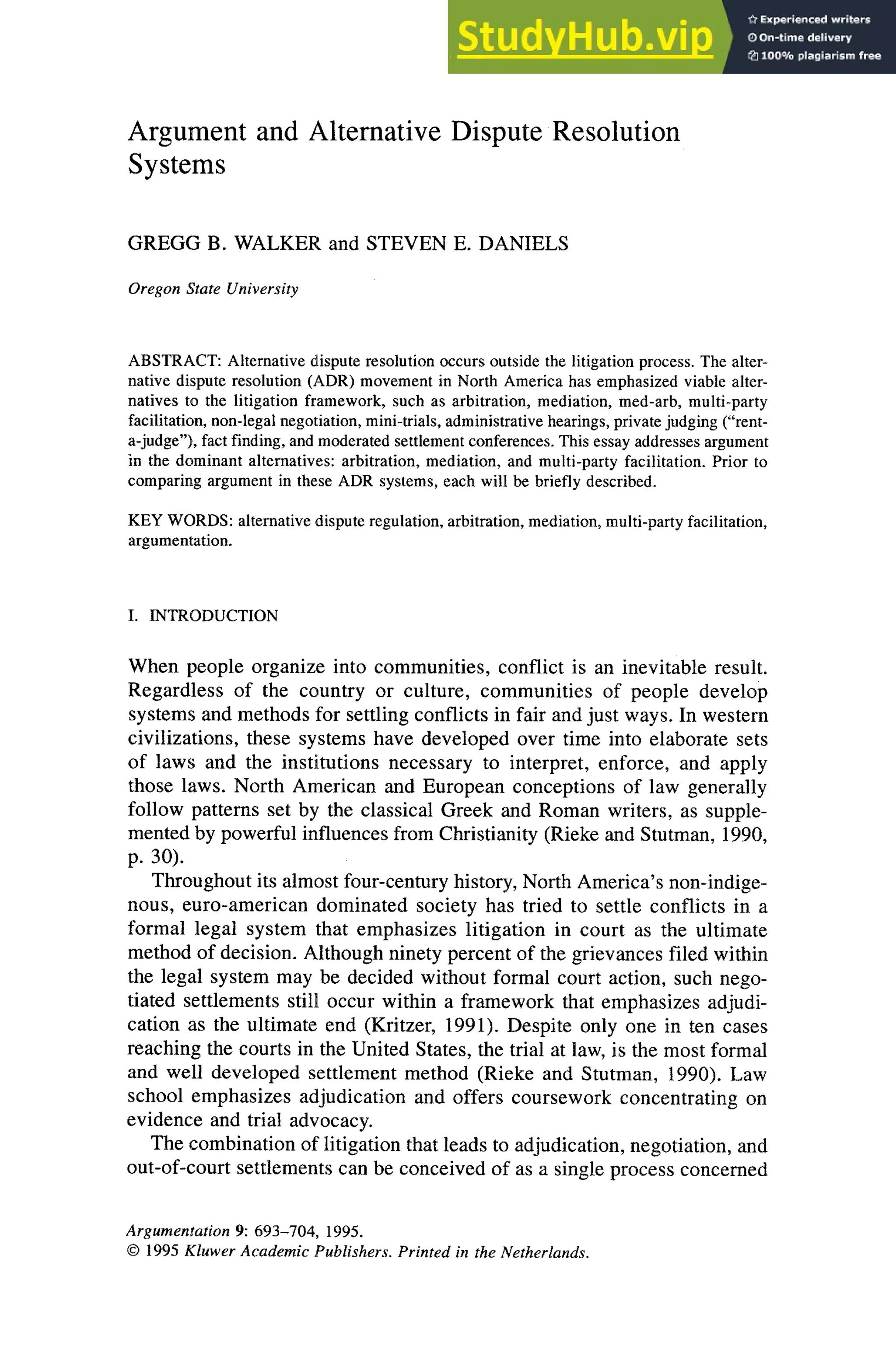 Argument And Alternative Dispute Resolution Systems | PDF