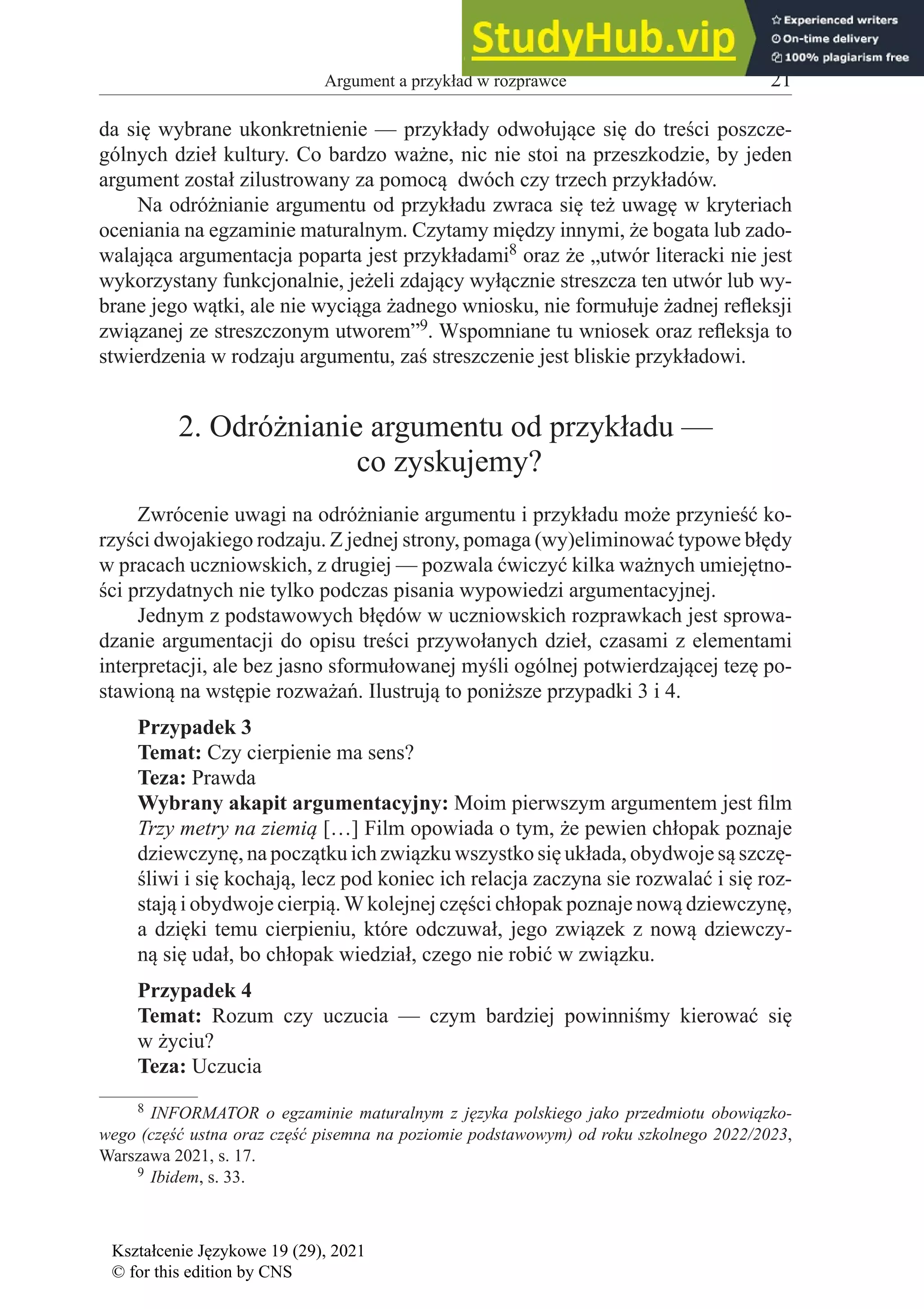 Argument A Przyk Ad W Rozprawce | PDF
