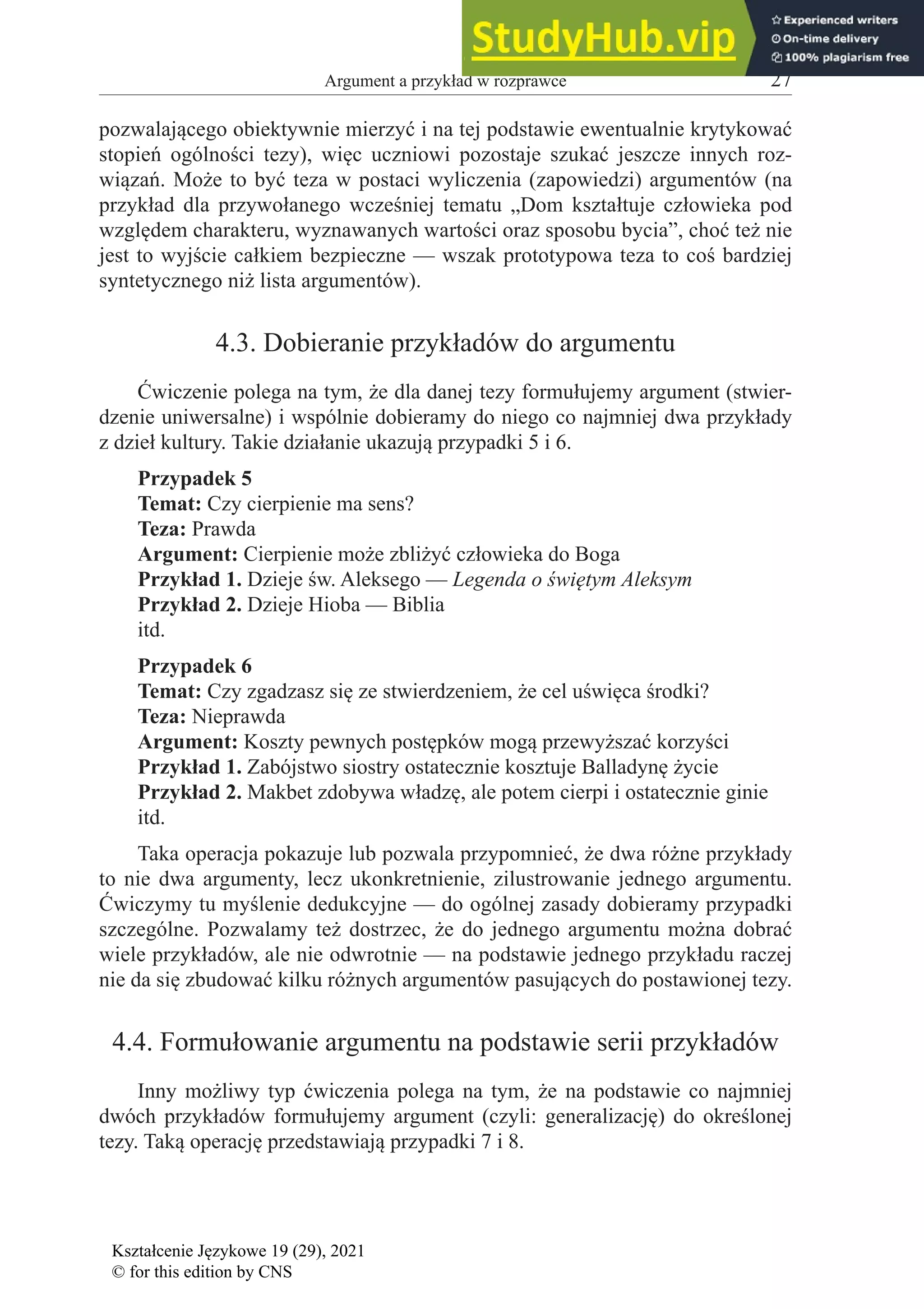 Argument A Przyk Ad W Rozprawce | PDF