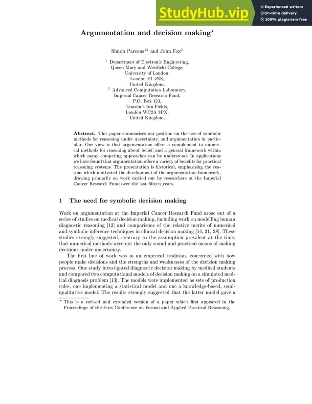 Argumentation And Decision Making Pdf