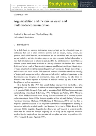 Argumentation And Rhetoric In Visual And Multimodal Communication | PDF