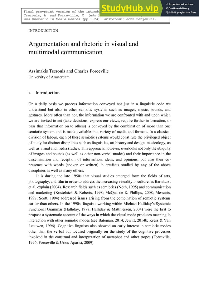 Argumentation And Rhetoric In Visual And Multimodal Communication | PDF