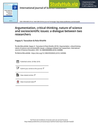 Argumentation, critical thinking, nature of science and socioscientific ...