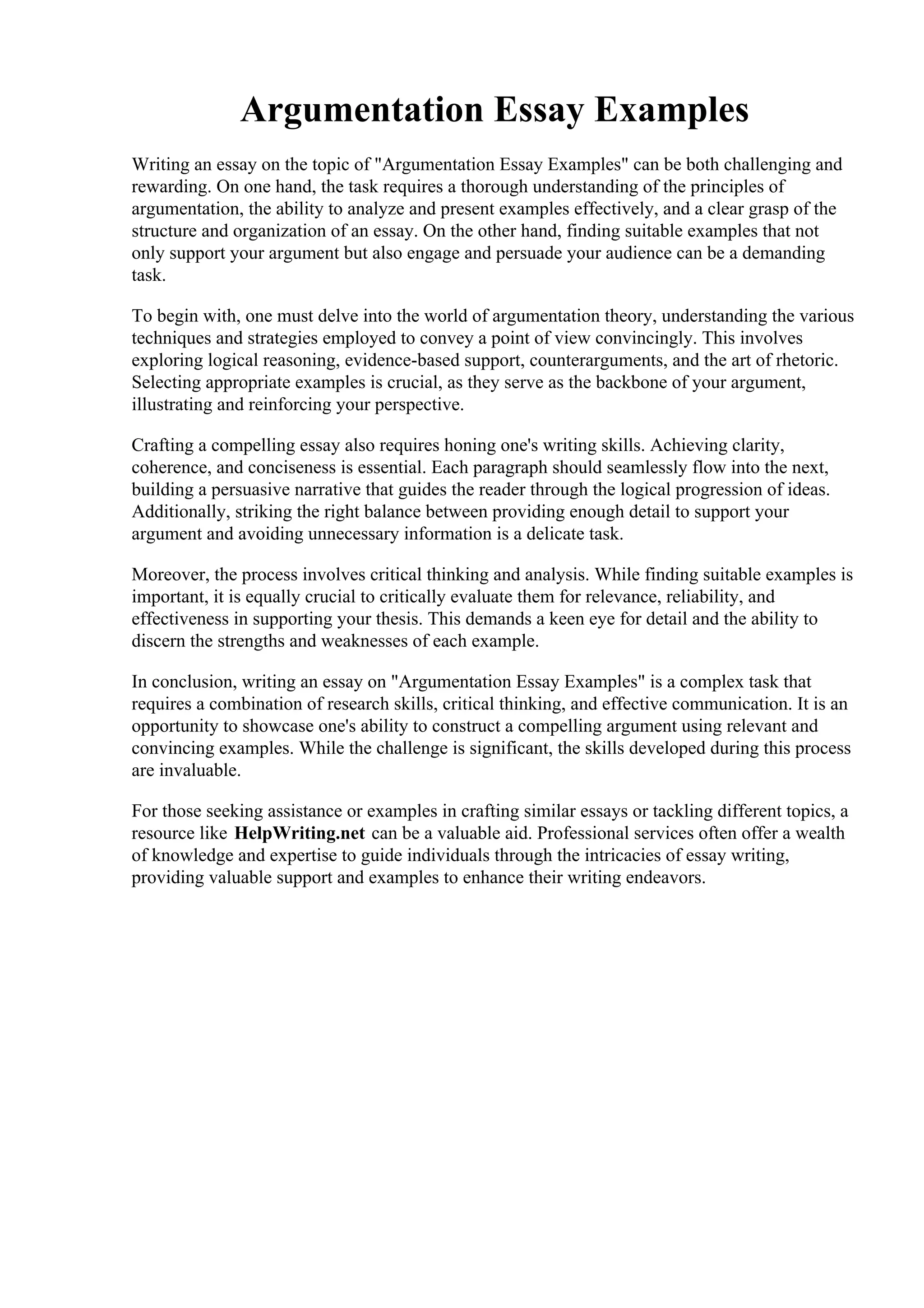 Argumentation Essay Examples | PDF