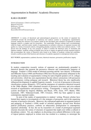 Argumentation In Students Academic Discourse | PDF