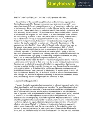 Argumentation Theory A Very Short Introduction | PDF