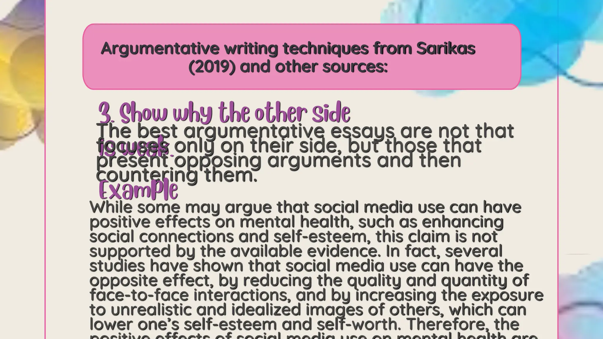 USE ARGUMENTATIVE WRITING TECHNIQUES. pptx | PPTX