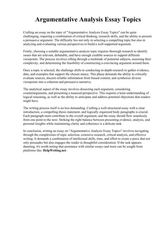 Argumentative Analysis Essay Topics.pdf | Homework and Study | Education
