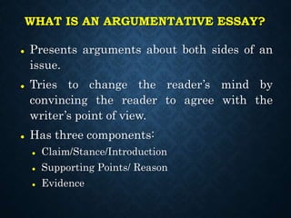 ARGUMENTATIVE ESSAY POWER POINT PRESENTATION | PPT