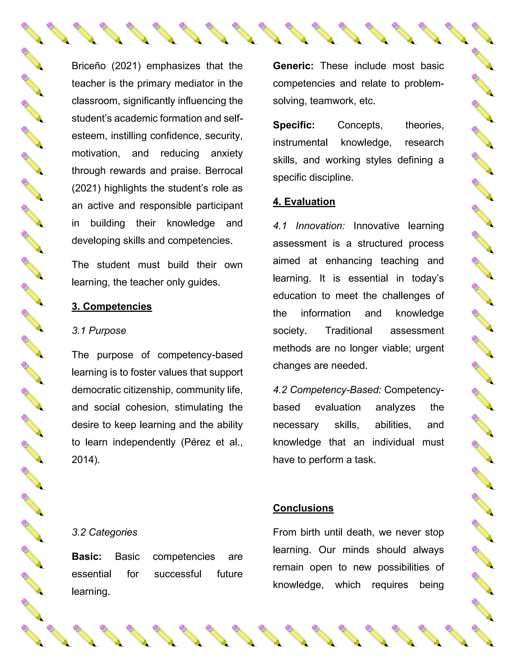 ARGUMENTATIVE ESSAY:Learning, Competencies, and Evaluation | PDF