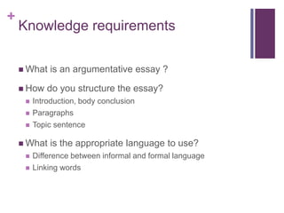 Argumentative essay writing | PPTX