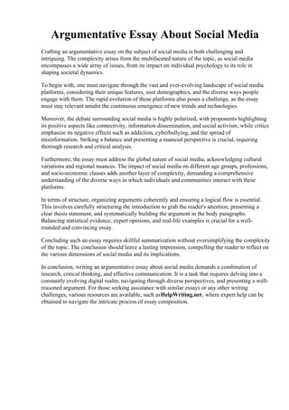 Argumentative Essay About Social Media | PDF