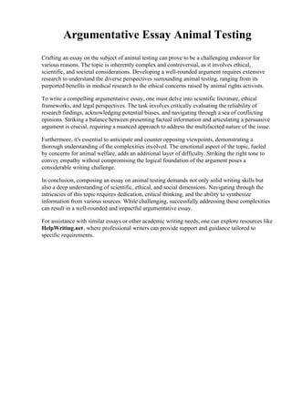 Argumentative Essay Animal Testing.pdf | Educational Assessment | Education