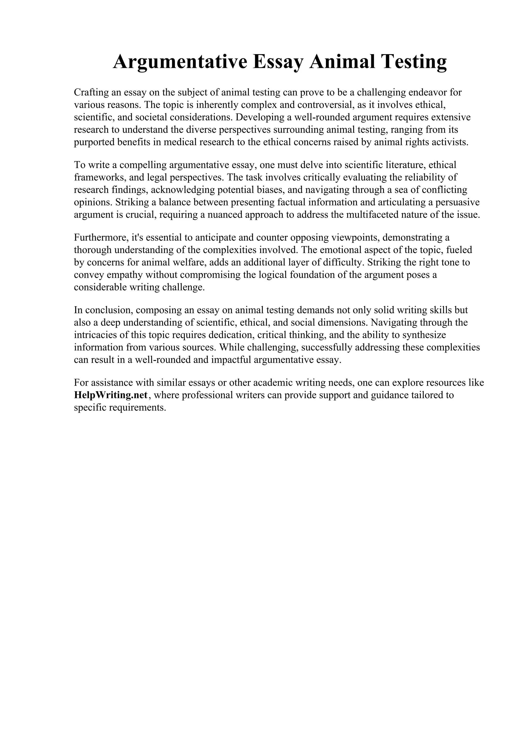Argumentative Essay Animal Testing | PDF
