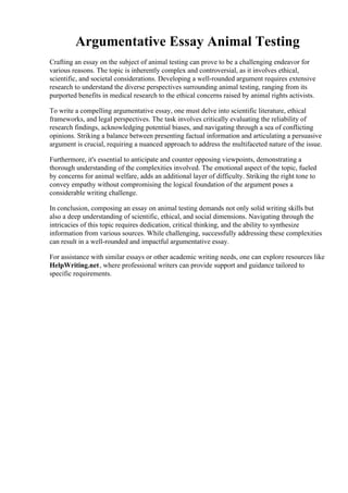 Argumentative Essay Animal Testing | PDF
