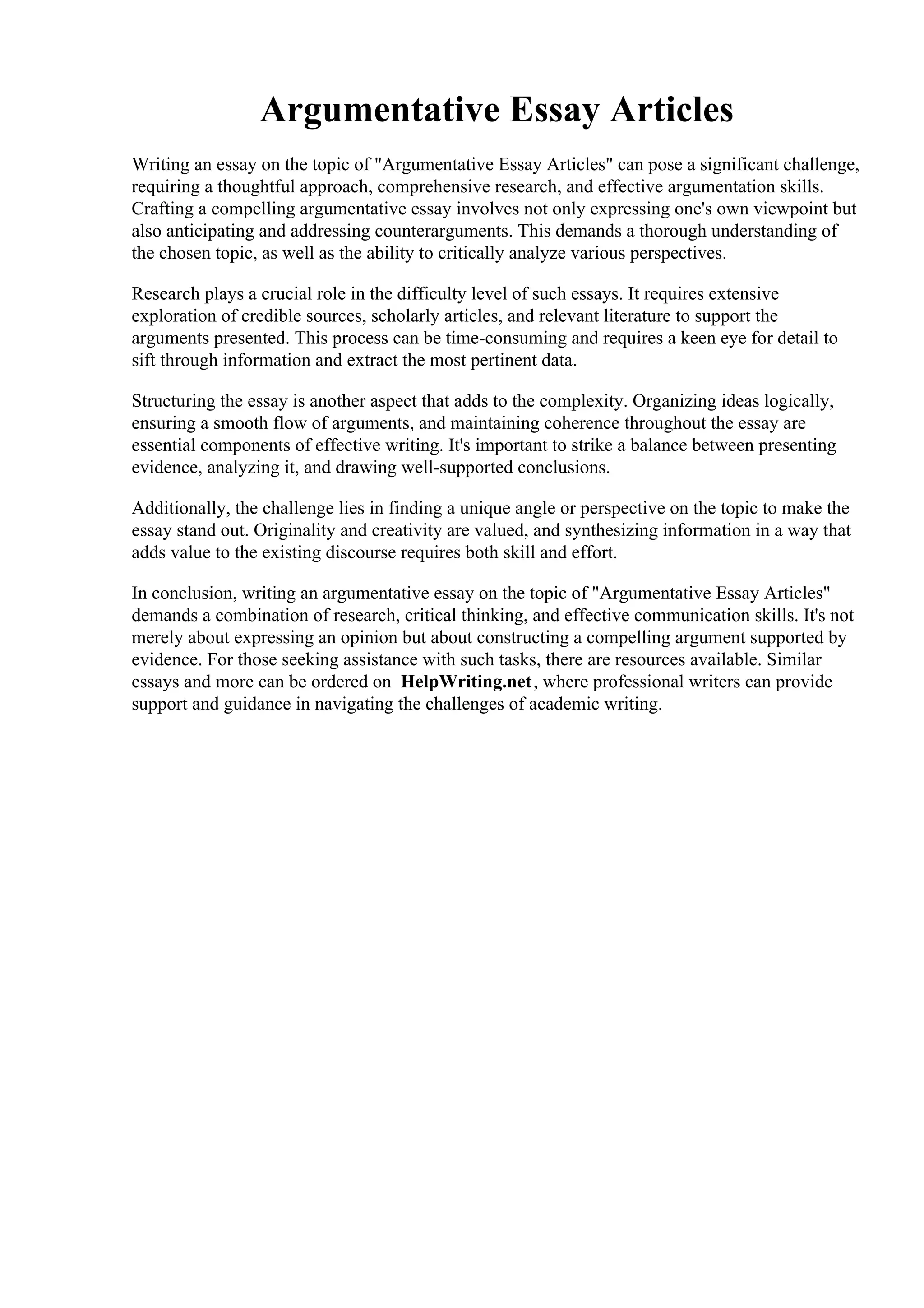 Argumentative Essay Articles.pdf | Free Download