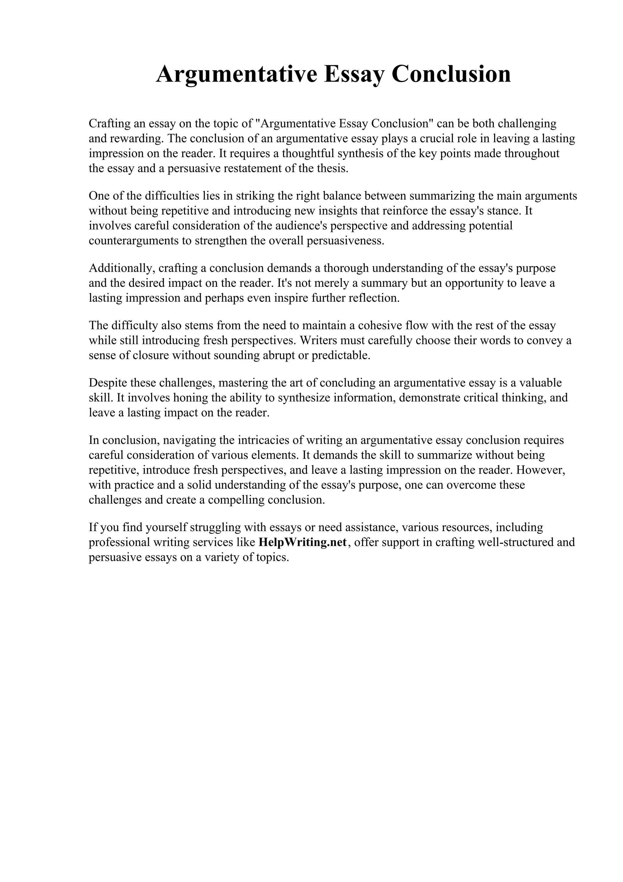 Argumentative Essay Conclusion | PDF