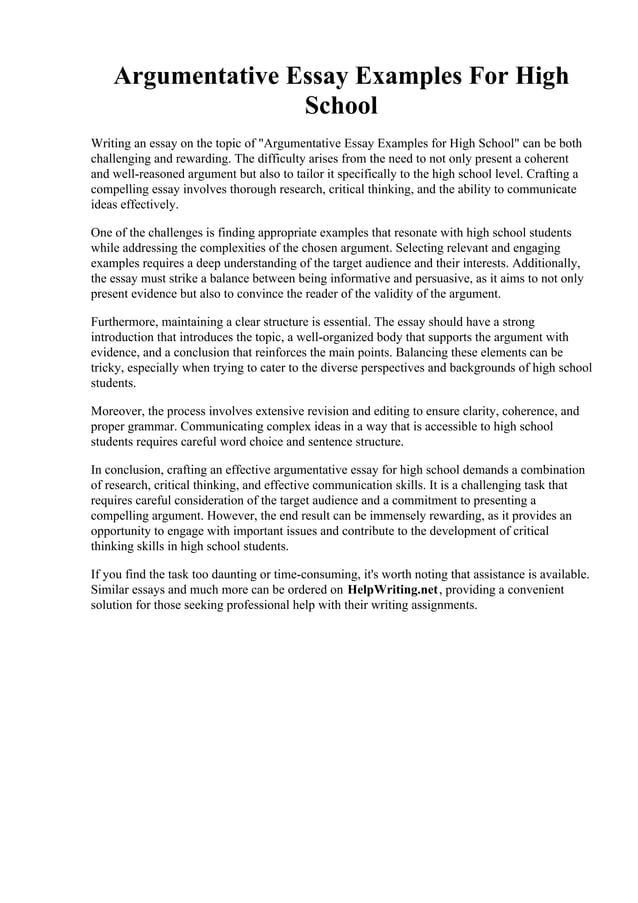 Argumentative Essay Examples For High School | PDF