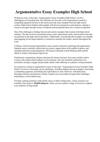 Argumentative Essay Examples High School | PDF