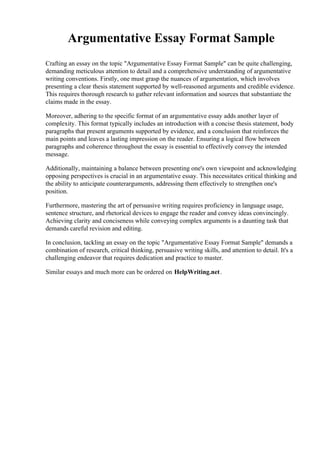 Argumentative Essay Format Sample.pdf | Educational Assessment | Education
