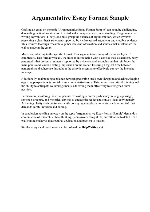 Argumentative Essay Format Sample.pdf | Educational Assessment | Education