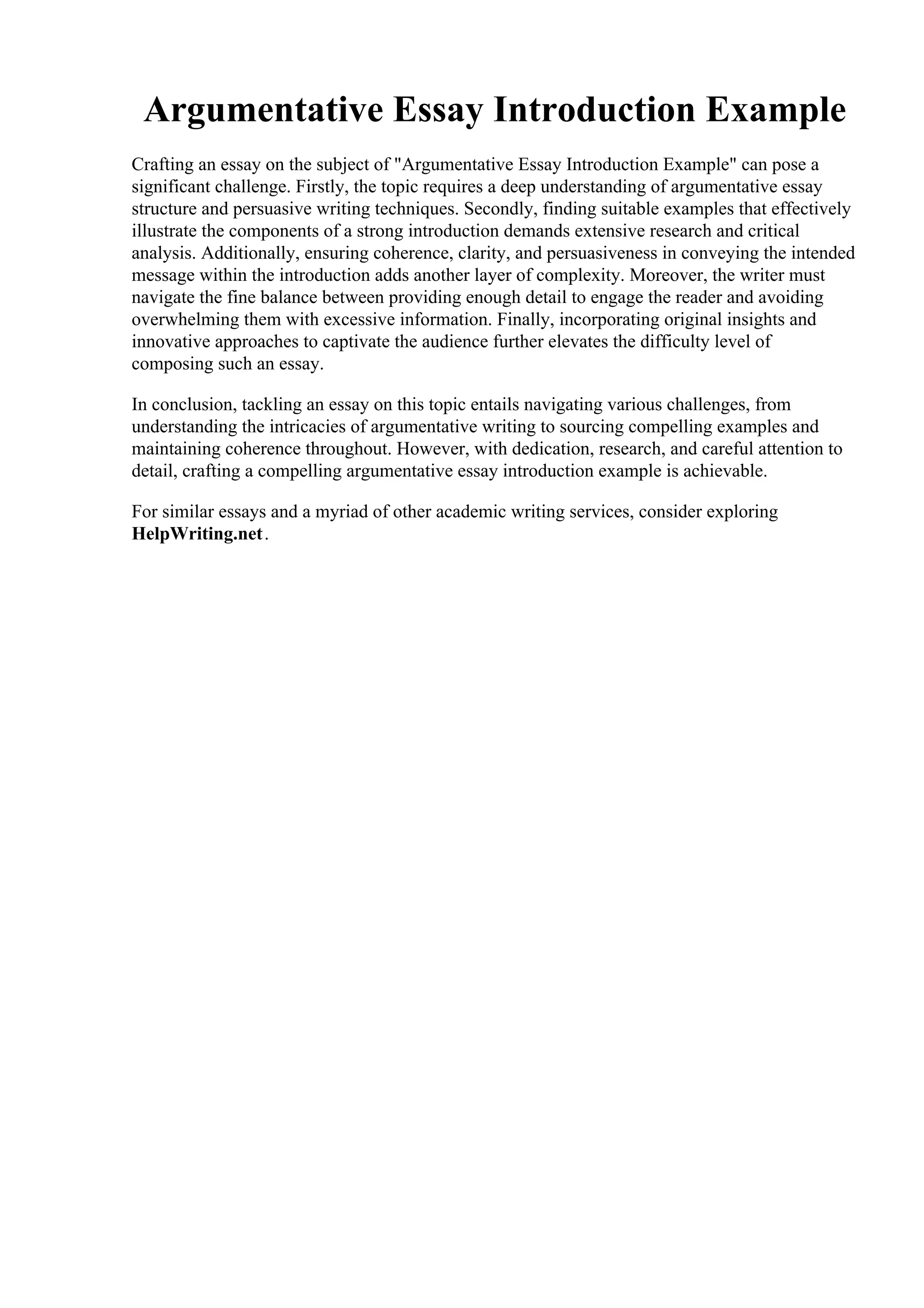 Argumentative Essay Introduction Example | PDF