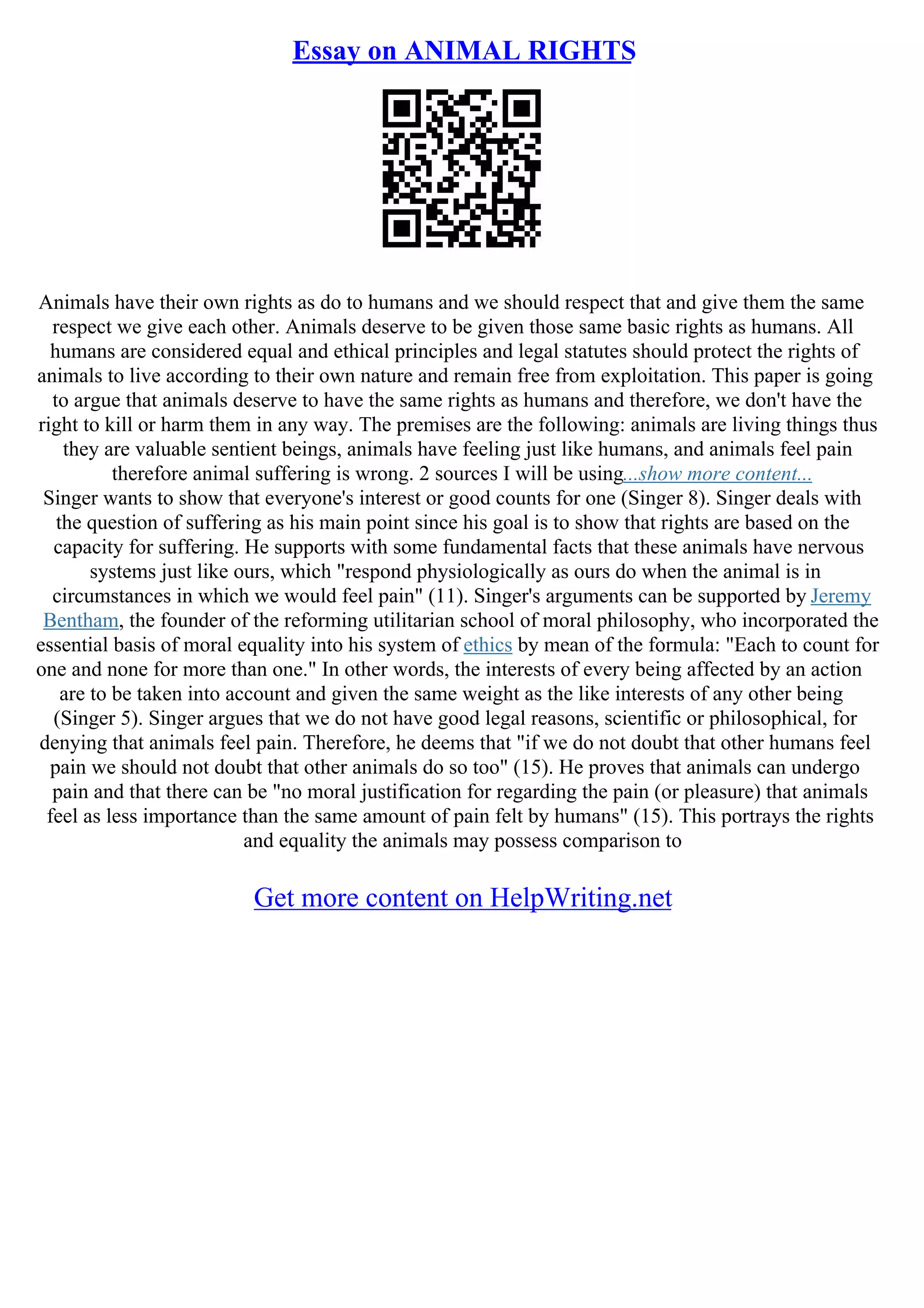 Argumentative Essay On Animal Rights | PDF