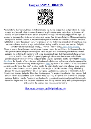 Argumentative Essay On Animal Rights | PDF