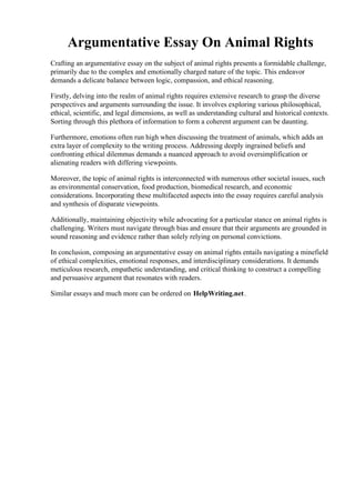 Argumentative Essay On Animal Rights | PDF