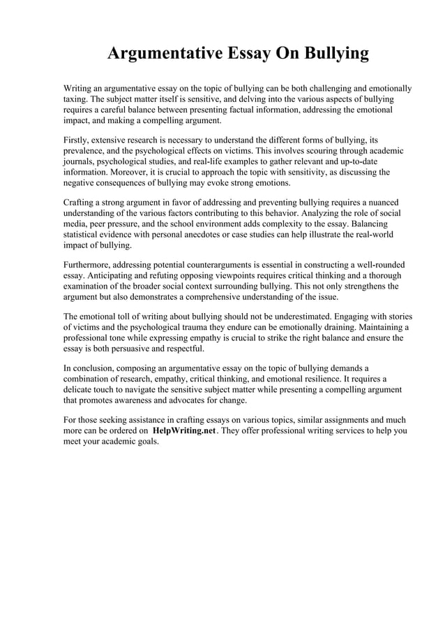 Argumentative Essay On Bullying. Santa Barbara City College | PDF