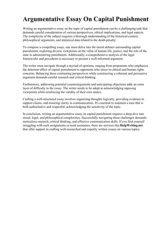 Argumentative Essay On Capital Punishment | PDF
