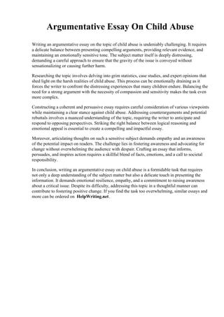 Argumentative Essay On Child Abuse | PDF | Parenting Children Aged 4-11 ...