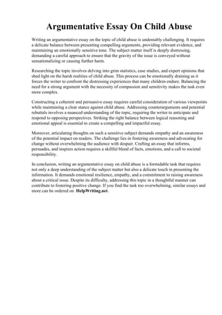 Argumentative Essay On Child Abuse | PDF