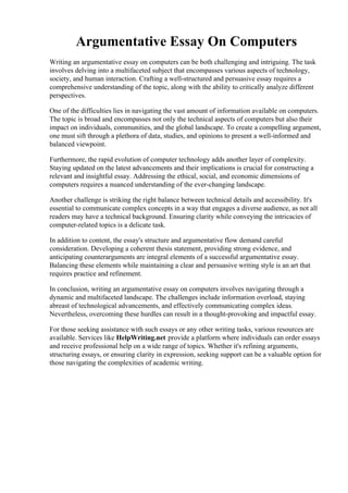 Argumentative Essay On Computers | PDF