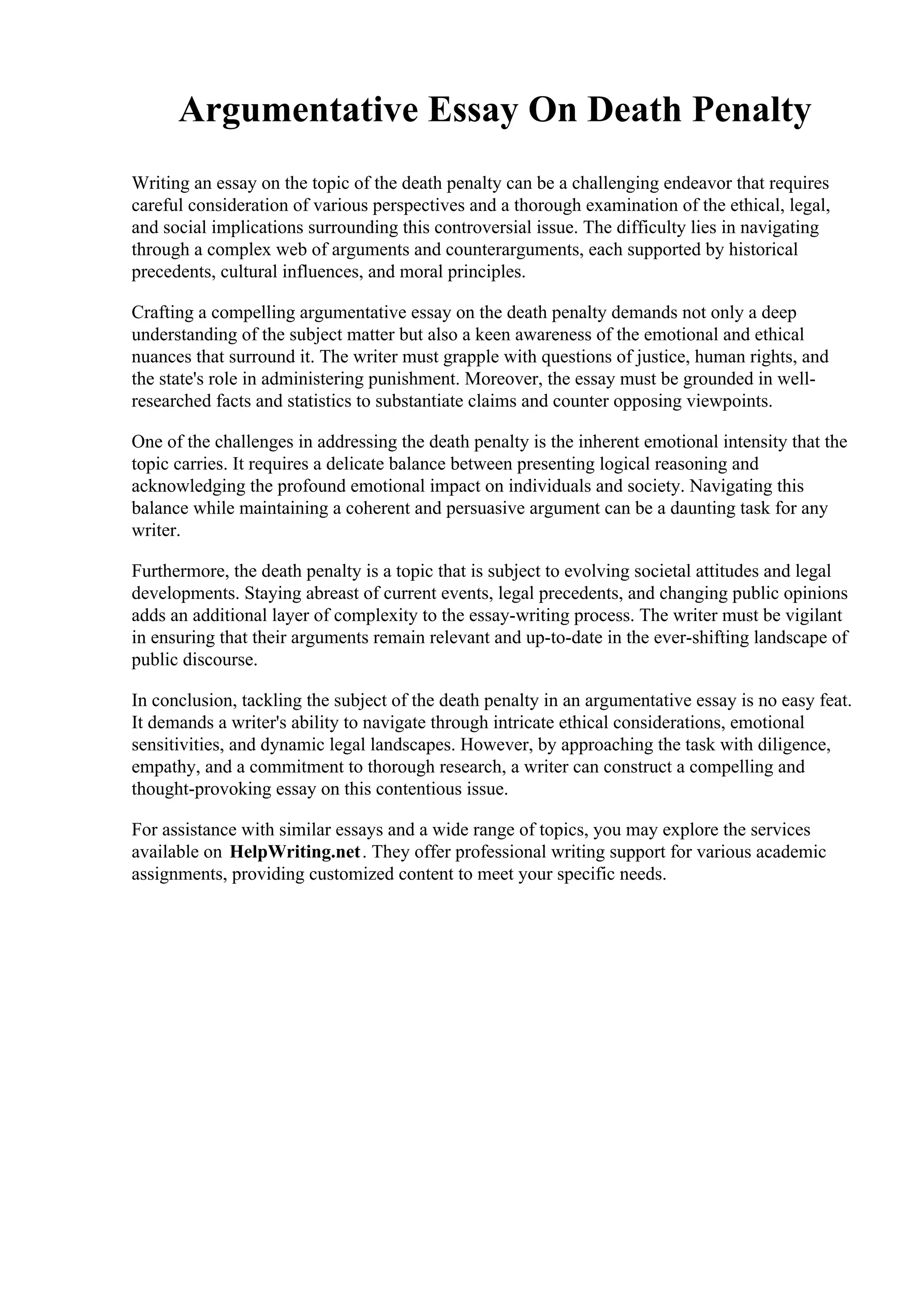 Argumentative Essay On Death Penalty | PDF