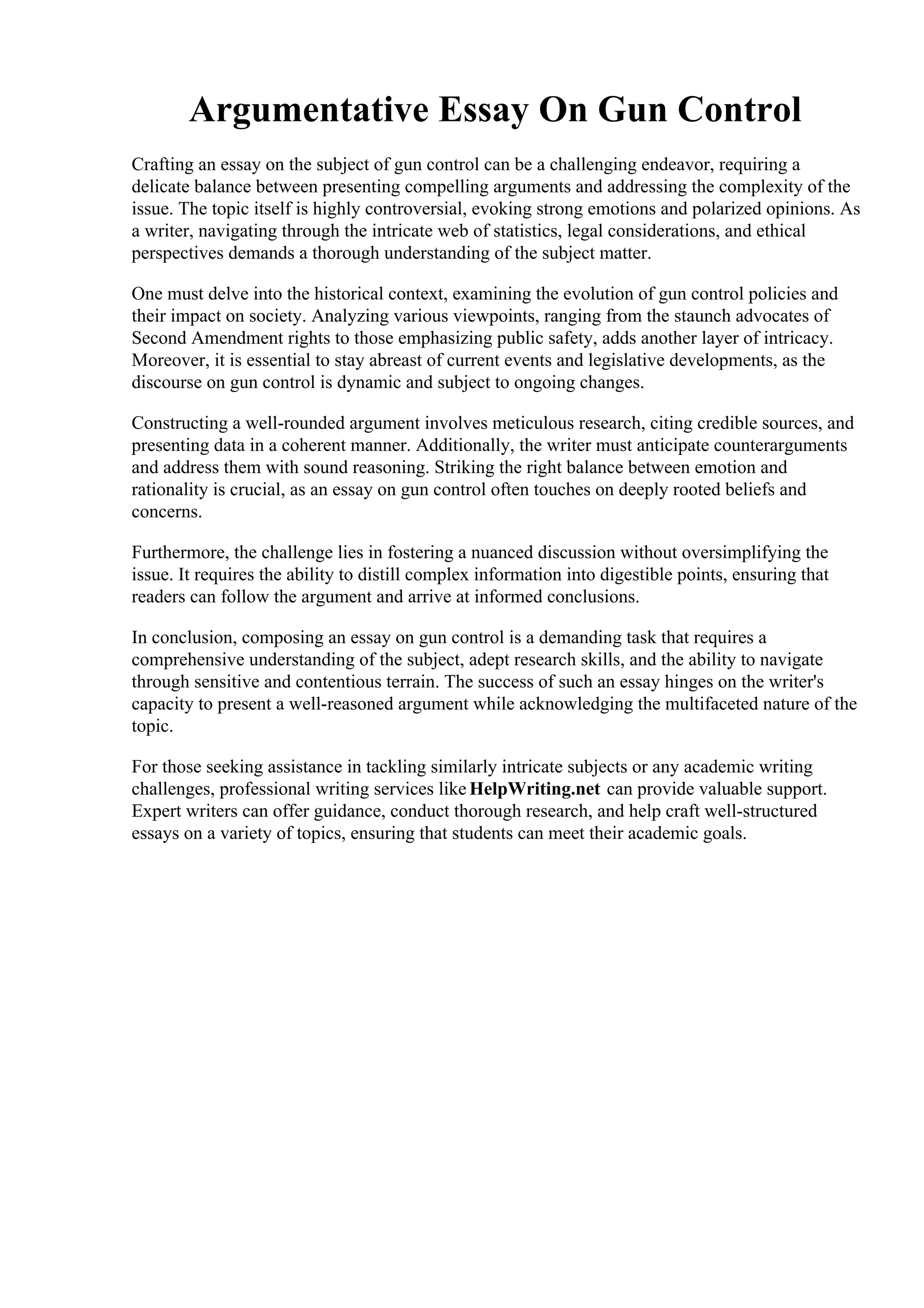 Argumentative Essay On Gun Control | PDF