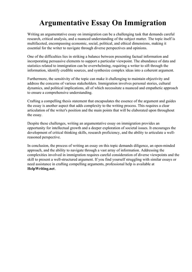 Argumentative Essay On Immigration | PDF