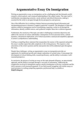 Argumentative Essay On Immigration | PDF