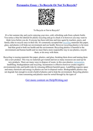 Argumentative Essay On Recycling | PDF